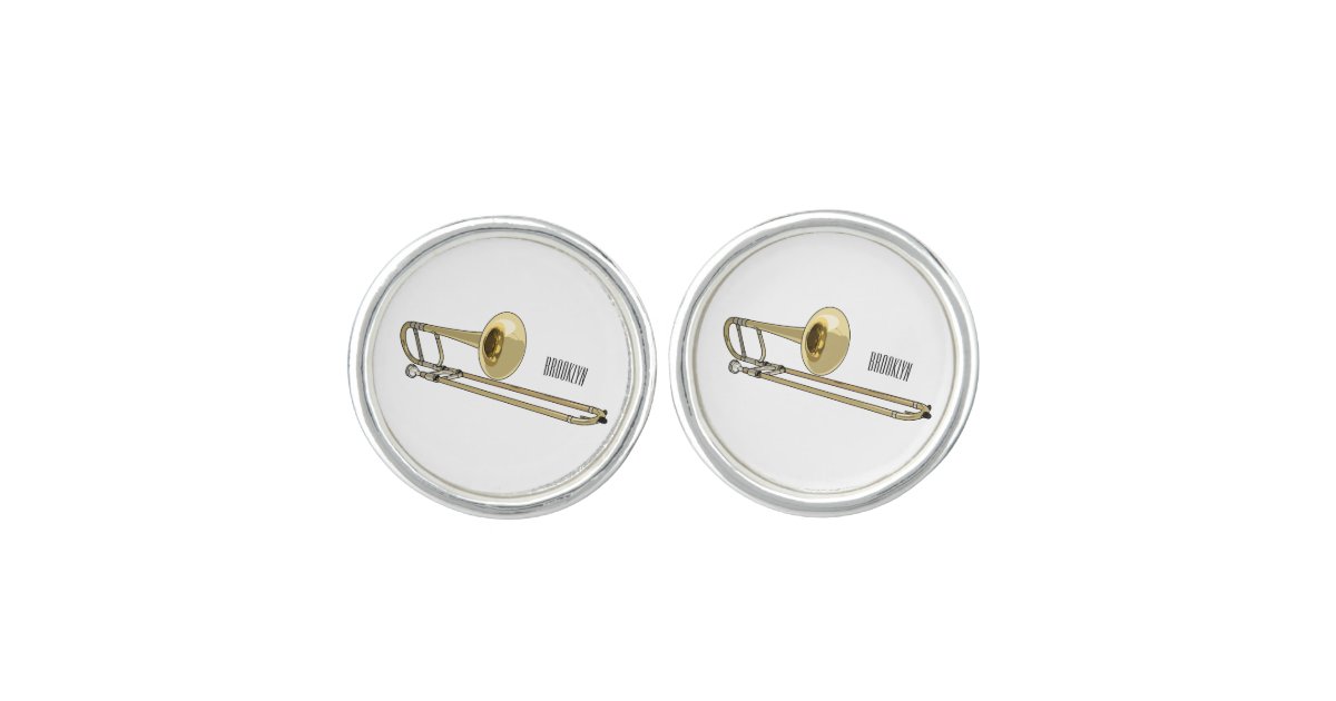 Trombone cartoon illustration cufflinks | Zazzle
