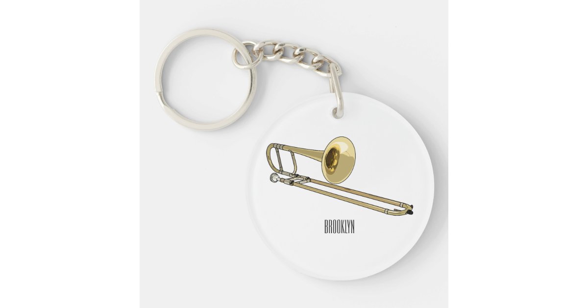 Trombone cartoon illustration keychain | Zazzle