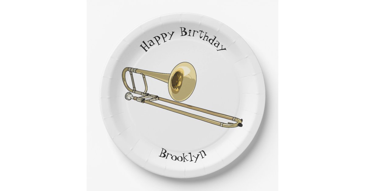 Trombone cartoon illustration paper plates | Zazzle