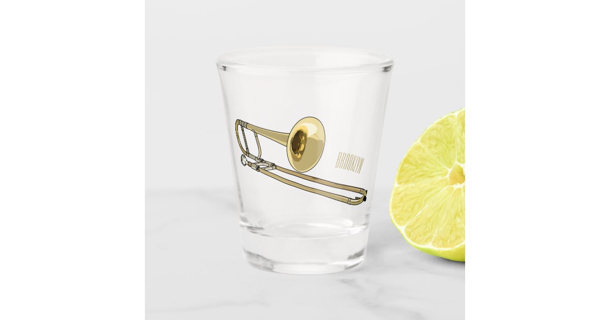 Trombone cartoon illustration shot glass | Zazzle