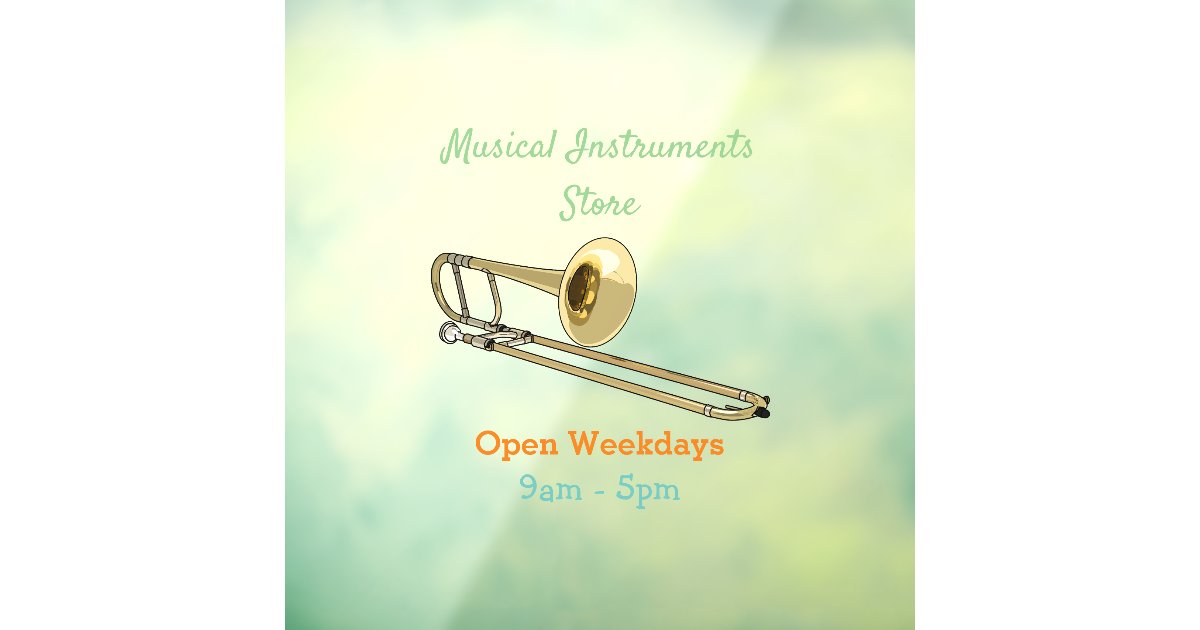Trombone cartoon illustration window cling | Zazzle