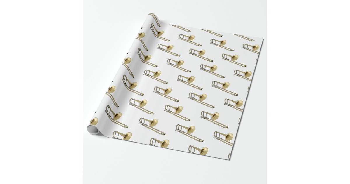 Trombone cartoon illustration wrapping paper | Zazzle