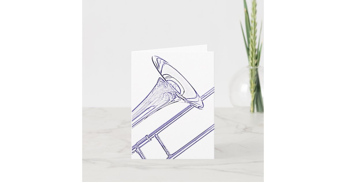 Trombone Greeting Card Blue Ink Drawing | Zazzle