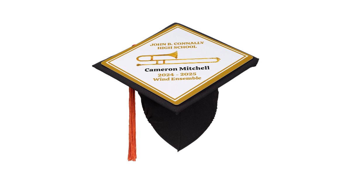 Trombone High School Band Gold Personalized Graduation Cap Topper | Zazzle