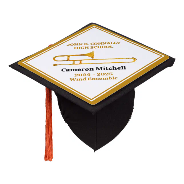 Trombone High School Band Gold Personalized Graduation Cap Topper | Zazzle