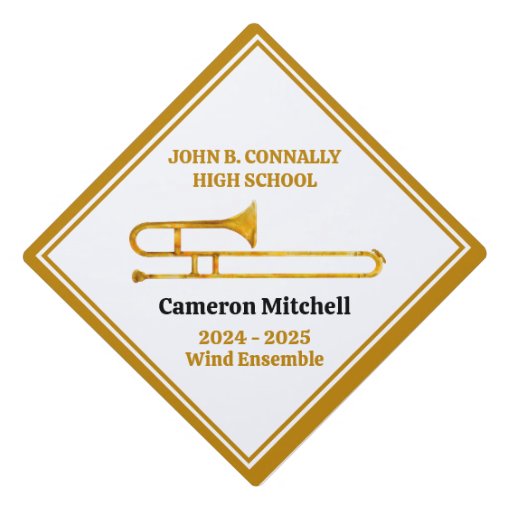 Trombone High School Band Gold Personalized Graduation Cap Topper | Zazzle