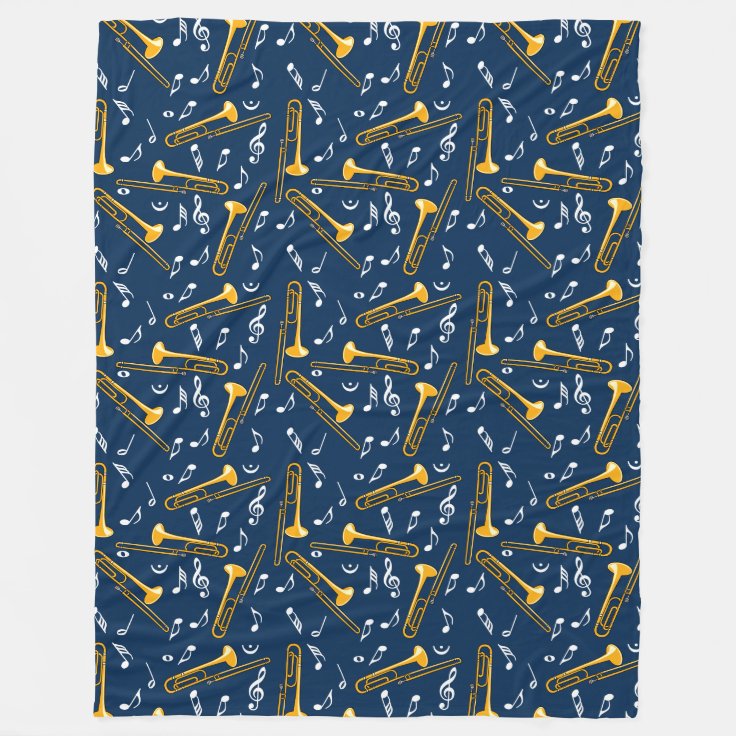 Trombone Music Notes Pattern Fleece Blanket | Zazzle