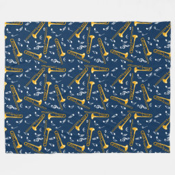 Trombone Music Notes Pattern Fleece Blanket | Zazzle