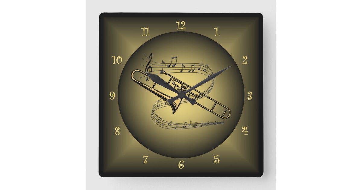 Trombone ~ Musical Instrument ~ Musical Globes ~ Square Wall Clock | Zazzle