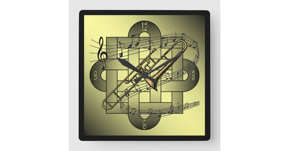 Trombone ~ Musical Scale ~ Double Knot Graphic ~ Square Wall Clock | Zazzle