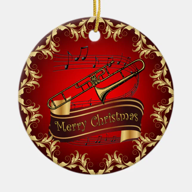 Trombone ~ Musical Scroll ~ Merry Christmas ~ * ~ Ceramic Ornament | Zazzle