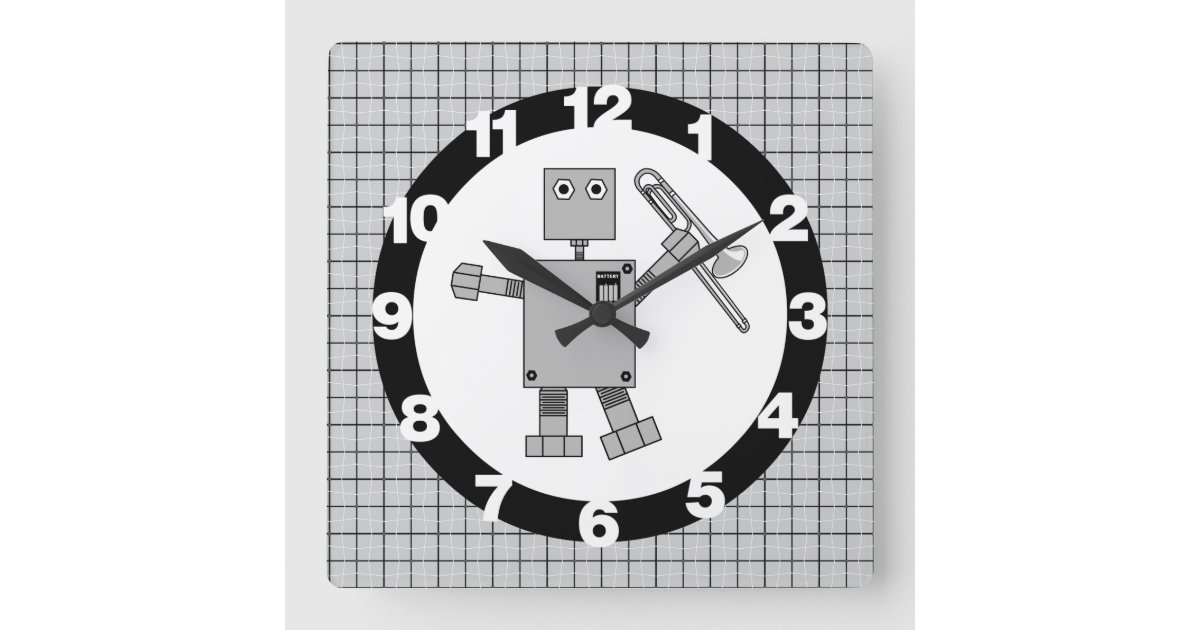 Trombone Robot Square Wall Clock | Zazzle