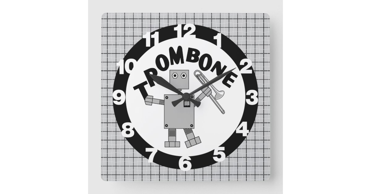 Trombone Robot Text Square Wall Clock | Zazzle