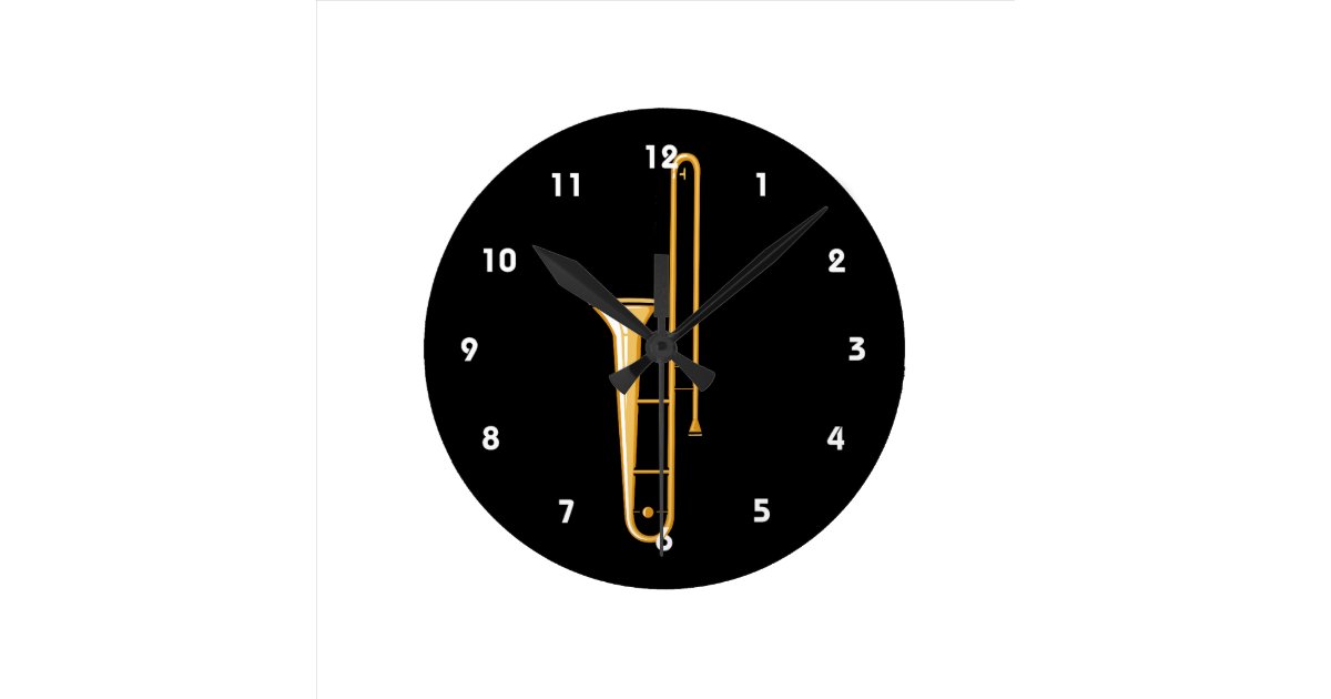 trombone upright graphic round clock | Zazzle.com