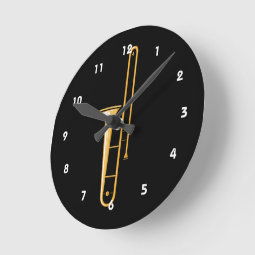 trombone upright graphic round clock | Zazzle