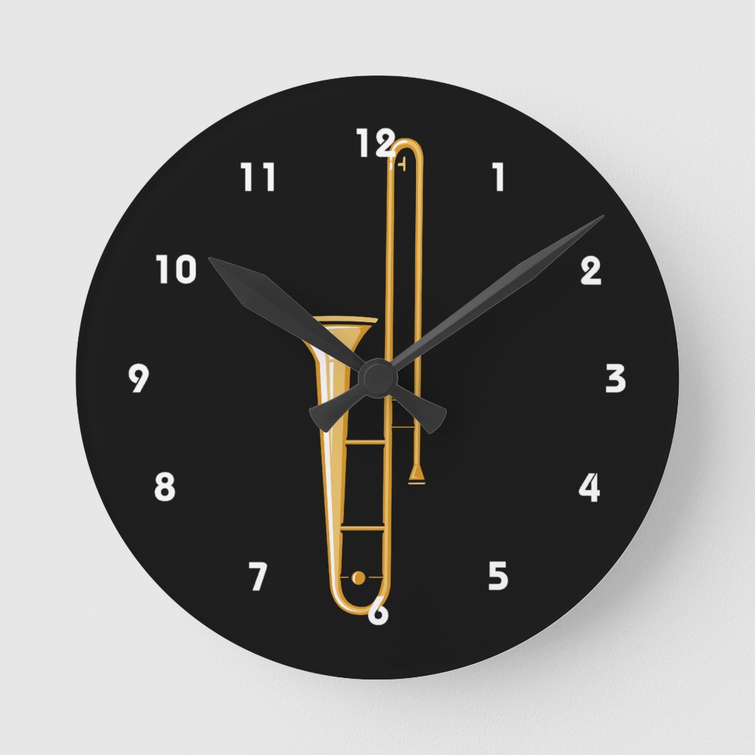 trombone upright graphic round clock | Zazzle