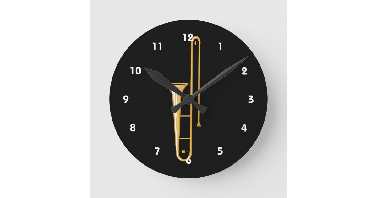 trombone upright graphic round clock | Zazzle