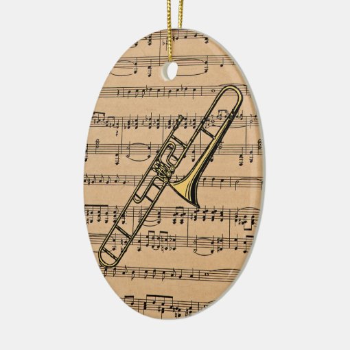 Trombone With Sheet Music Background Ceramic Ornament | Zazzle