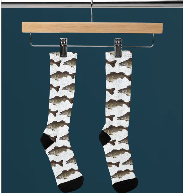 Trophy Walleye Fishing Pattern Outdoors Fish Socks | Zazzle