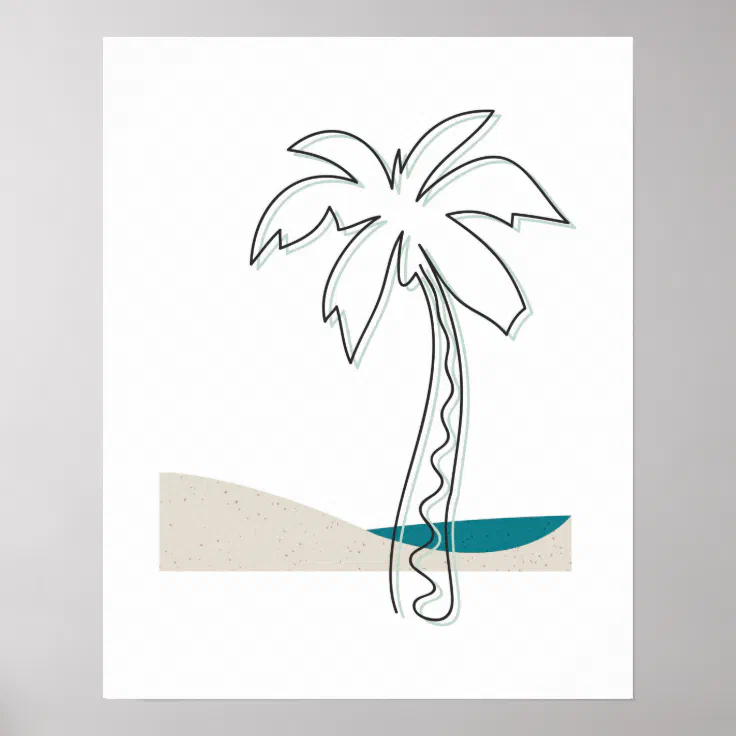 Tropic Breeze Abstract Palm Tree Line Art Print | Zazzle