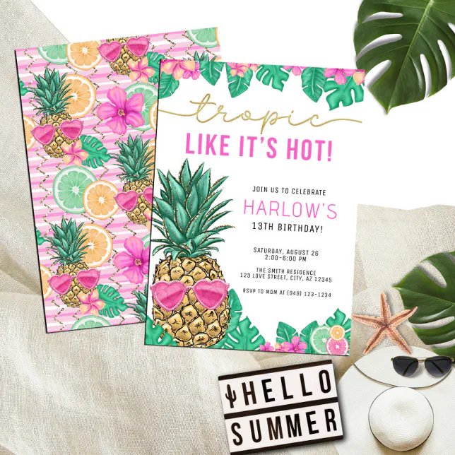 Tropic Like It's Hot Pineapple Tropical Birthday Invitation | Zazzle
