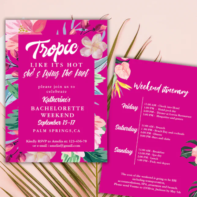 Tropic like its hot Pink Bachelorette party Invitation | Zazzle