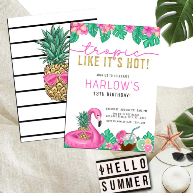 Tropic Like It's Hot Pink Tropical Birthday Invitation | Zazzle