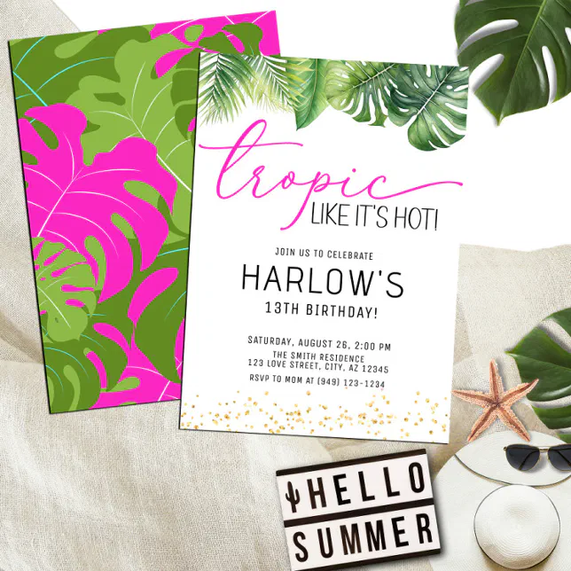 Tropic Like It's Hot Pink Tropical Birthday Invitation | Zazzle