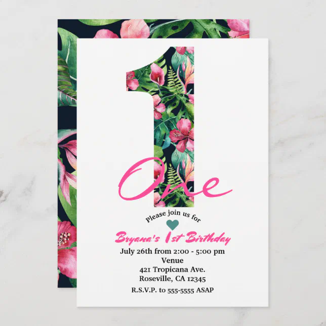 Tropical 1 One First 1st Birthday Party Invitation | Zazzle