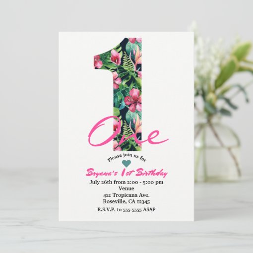 Tropical 1 One First 1st Birthday Party Invitation | Zazzle