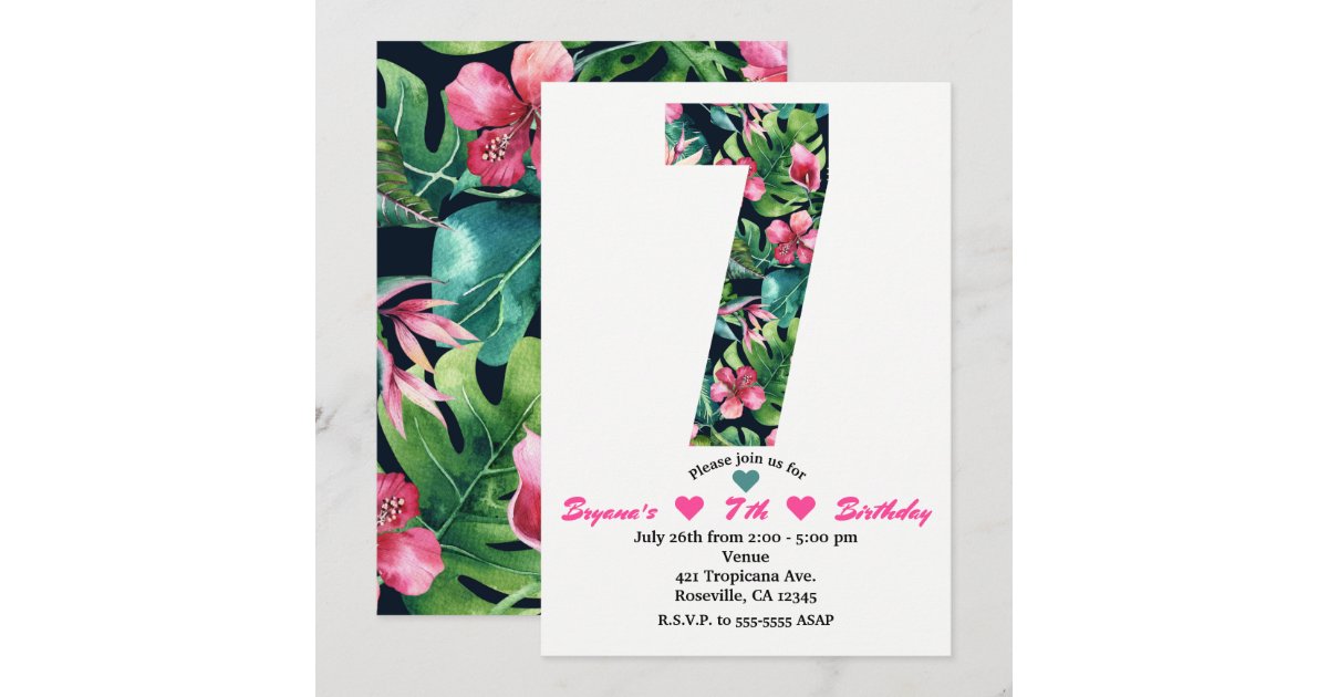 Tropical 7 Seven Seventh Birthday Party Invitation | Zazzle