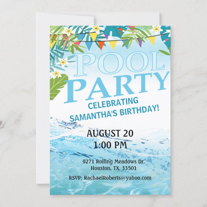 Tropical Adult Birthday Pool Party Invitation | Zazzle.com