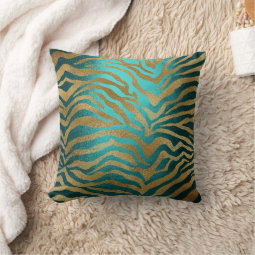 Tropical African Teal Gold Glam Zebra Animal Skin Throw Pillow | Zazzle