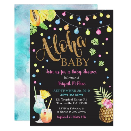Tropical Aloha Baby Shower Invitation Black | Zazzle.com