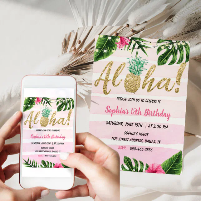 Tropical Aloha Birthday Invitation Hawaiian Invite | Zazzle