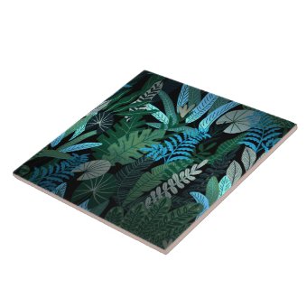 Tropical Aloha Exotic Blue Jungle Pattern at Night Ceramic Tile | Zazzle