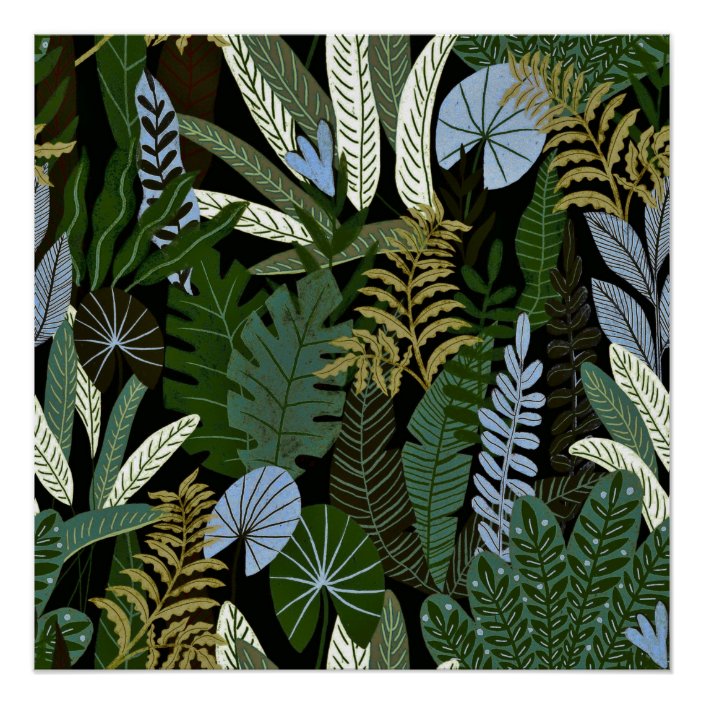 Tropical Aloha Exotic Green Jungle Pattern Poster | Zazzle.com