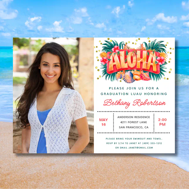 Tropical Aloha Luau Graduation Party Photo Invitation | Zazzle