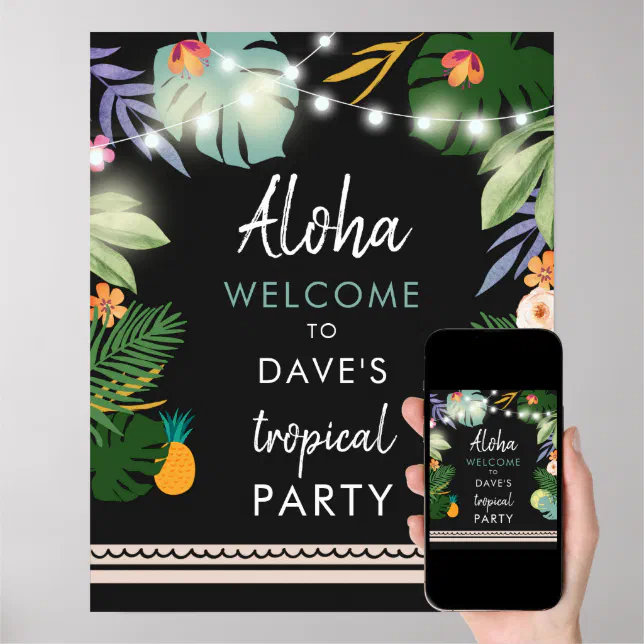 Tropical Aloha Luau Hawaiian Party Welcome Sign | Zazzle