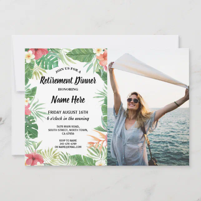 Tropical Aloha Luau Summer Retirement Party Photo Invitation | Zazzle