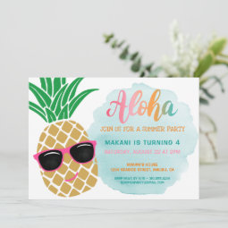 Tropical Aloha Pineapple Watercolor Birthday Invitation | Zazzle