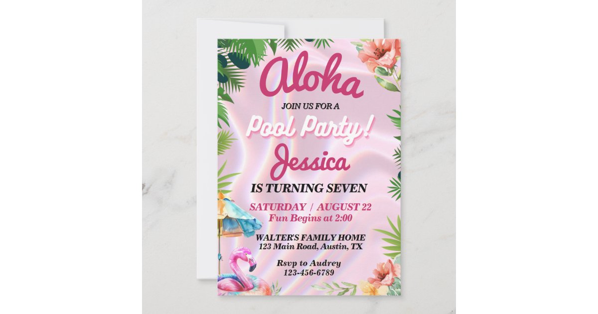 Tropical Aloha Pool Party Birthday Invitation | Zazzle