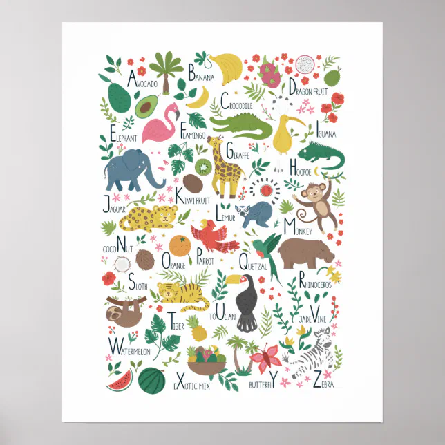 Tropical Alphabet for Children Poster | Zazzle