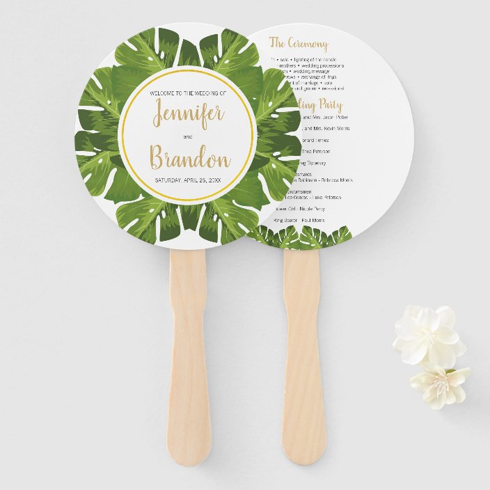Tropical and gold round wedding program fan | Zazzle.com