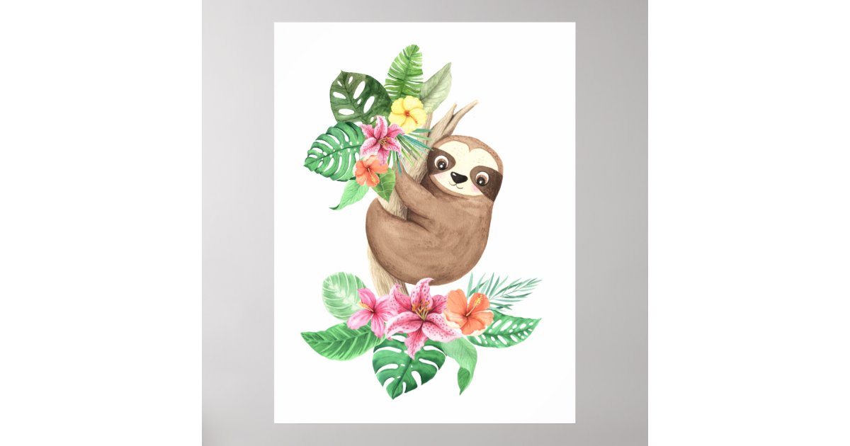 Tropical Baby Sloth Poster | Zazzle