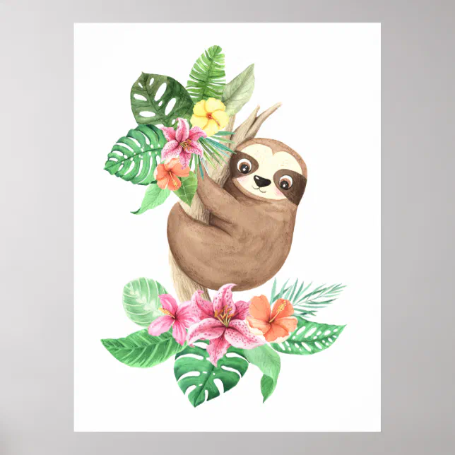 Tropical Baby Sloth Poster | Zazzle
