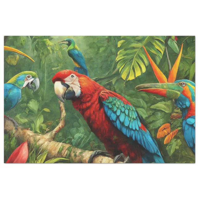 Tropical Background with Parrots Decoupage Tissue Paper | Zazzle