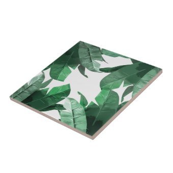 Tropical Banana Leaf Print Ceramic Photo Tile | Zazzle