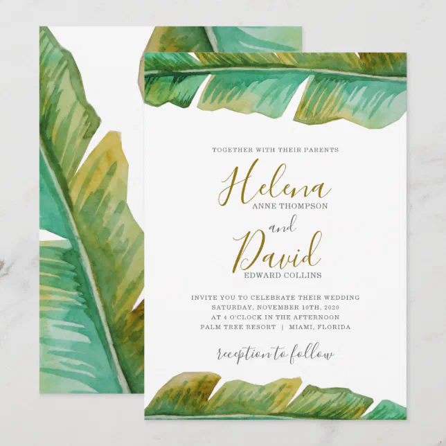 Tropical Banana Leaf Wedding Invitation | Zazzle