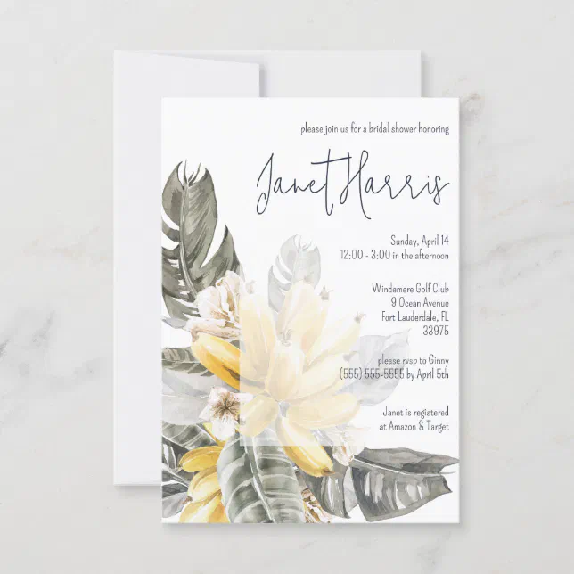 Tropical Banana Leaves Bridal Shower Invitation | Zazzle